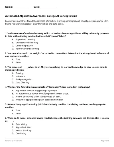 Automated Algorithm Awareness: College AI Concepts Quiz - Free Easy ...