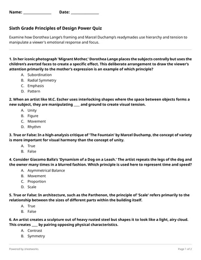 Sixth Grade Principles of Design Power Quiz (6th Grade) - Free Hard ...