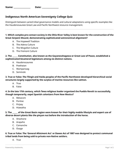 Indigenous Peoples of North America Worksheets | Sheetworks