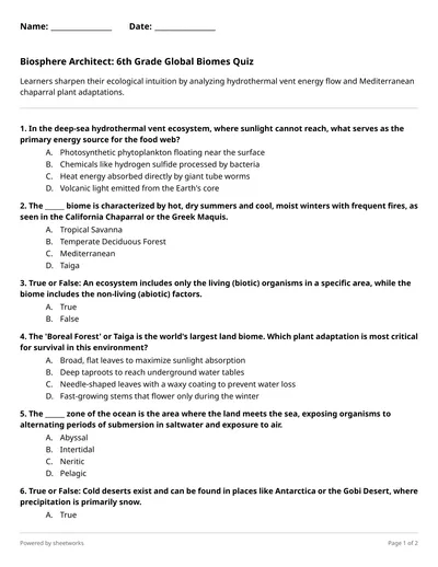 Ecosystems & Biomes Worksheets | Sheetworks