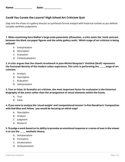 Visual Arts Worksheets | Sheetworks