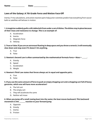 Forces & Newton's Laws Worksheets | Sheetworks