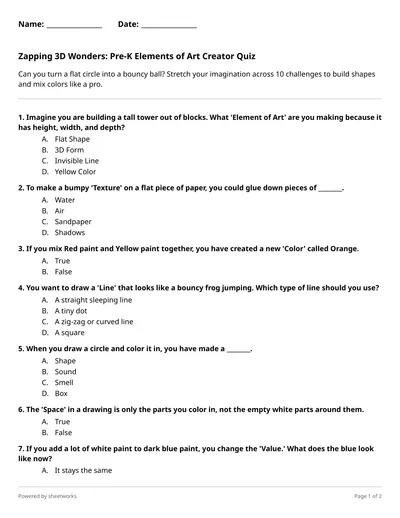 Zapping 3D Wonders: Pre-K Elements of Art Creator Quiz - Free Advanced ...