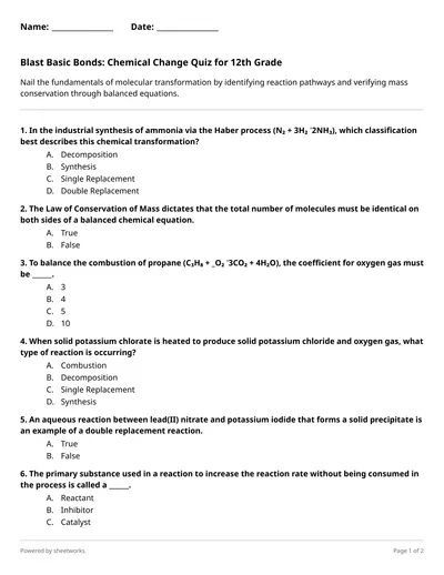 Chemical Reactions Worksheets | Sheetworks
