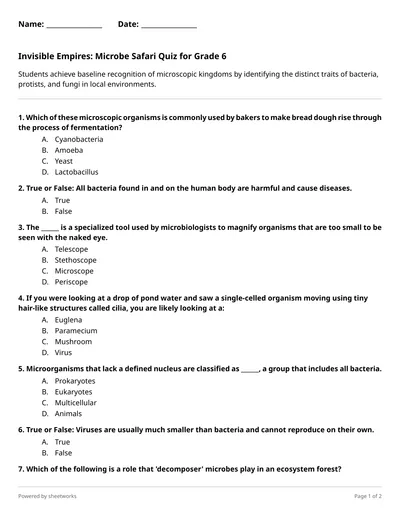 Invisible Empires: Microbe Safari Quiz for Grade 6 - Free Easy Quiz ...